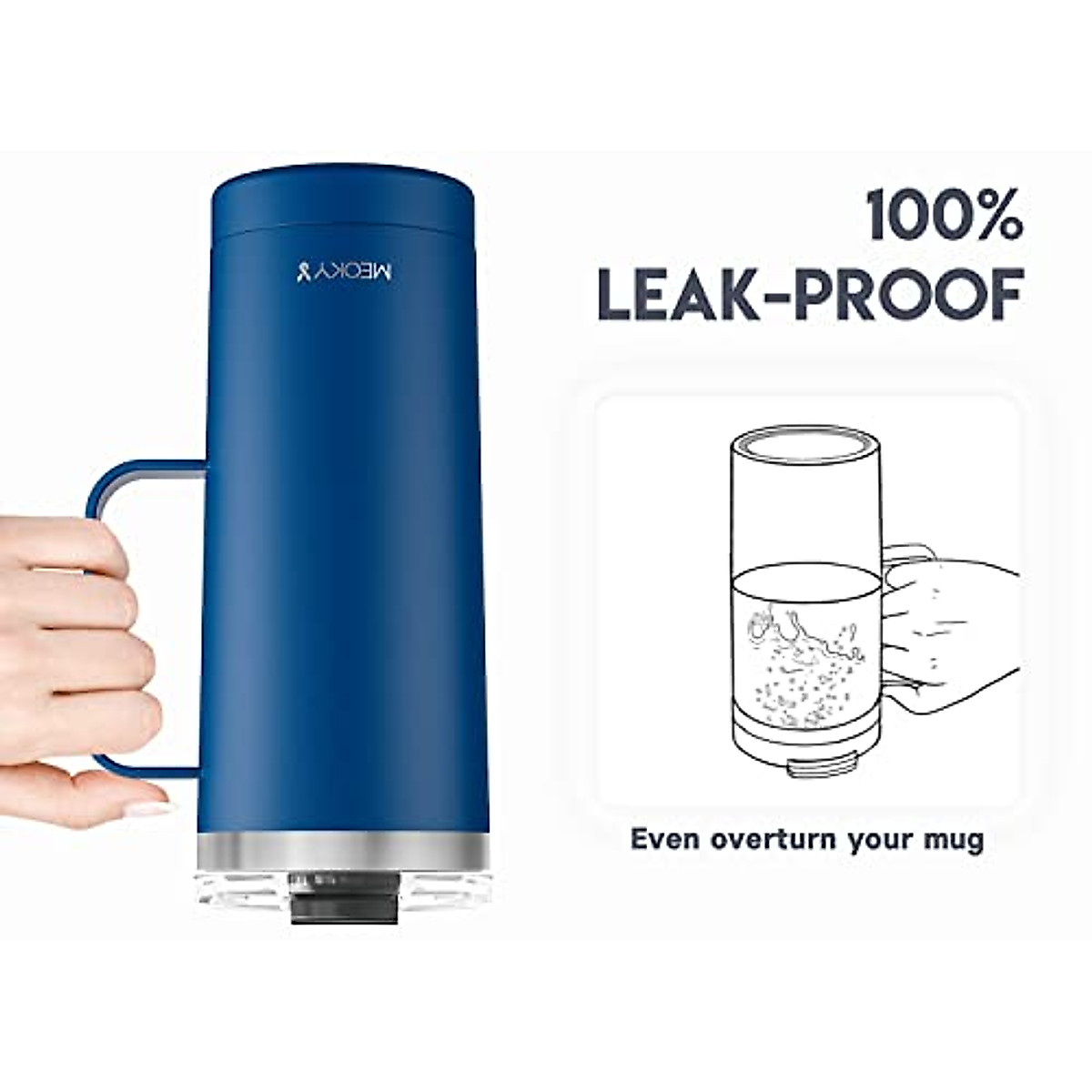 Meoky 20oz Insulated Coffee Mug with Leak Proof Lid, Cupholder Friendly, Double Wall Stainless Steel Travel Coffee Mug with Handle for Car, Home, Office