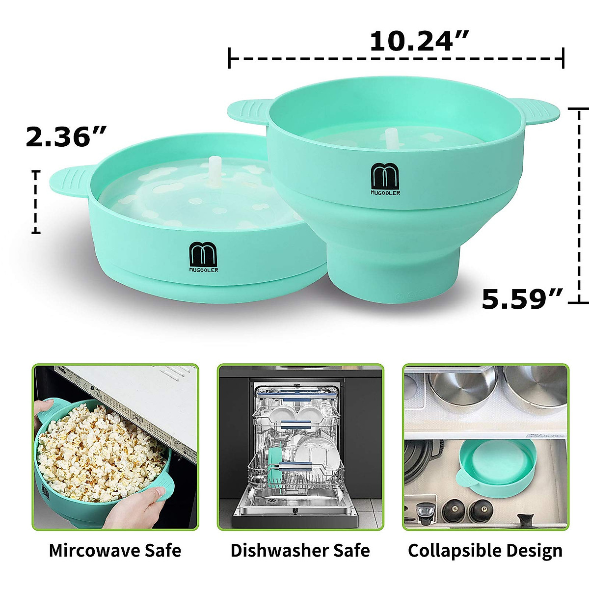 MMUGOOLER Original Microwave Popcorn Popper Silicone Popcorn Maker, Collapsible Bowl with Lid BPA Free and Dishwasher Safe, Quick & Easy(Blue)