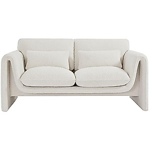 Meridian Furniture 198Cream-L Stylus Collection Modern | Contemporary Boucle Fabric Upholstered Loveseat with Rich Cream Boucle Fabric, Curved Arms, 64" W x 38" D x 31" H, Cream