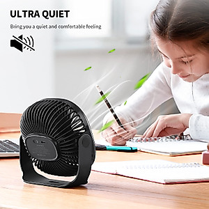 SMARTDEVIL Small Rechargeable Desk Fan, 3 Speeds 2000mAh Portable Personal Battery Operated Desktop Fan with Pasteable Hook, Dual 360° Adjustment Quiet Table Fan, for Home Office Outdoor (Black)