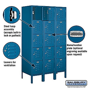Salsbury Industries 65358BL-U Five Tier Box Style 36-Inch Wide 5-Feet High 18-Inch Deep Unassembled Standard Metal Locker, Blue