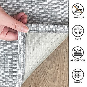 IOHOUZE Boho Kitchen Runner Rug -2'x8' Cotton Woven Indoor Outdoor Carpet Rugs Mats,Light Grey Runners for Hallways, Machine Washable Runner Rug for Kitchen Bedroom Living Room Laundry Entryway