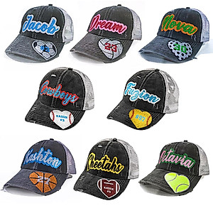 Baseball Cap Custom Embroidery Text Sport Ball Logo - Personalized Hat Baseball Football Softball Cap Customized Embroidered Hat for Women Men Unisex Black