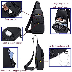 Aisinivo Sling Bags Men and Women Crossbody Sling Backpack Black Crossbody Bags Waterproof Chest Bag Daypack
