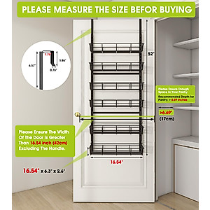 Mefirt Over The Door Pantry Organizer, Pantry Storage and Organization, 6-Tier Adjustable Hanging Baskets, Metal Wall Mount Spice Rack Seasoning Shelves for Home & Kitchen, Laundry Bathroom - Black
