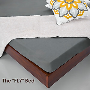 NTC Fly Wooden Bed Frame Without Headboard, Crafted from Walnut, Rubber Wood with Silent Slats and Wood Central Supports, 1000 Lb Capacity, Effortless Assembly, Queen - Dark Walnut