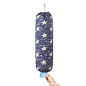 TOGETRUE Plastic Bag Holder, Wall Mount Plastic Bag Organizer Dispenser, Heavy Duty Grocery Bag Storage Holder for Home Kitchen Camper (Blue Stars)