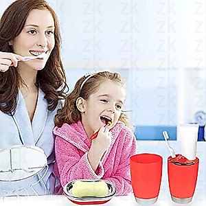 Bathroom Accessories Set of 6 Plastic Bathroom Accessories Toothbrush Holder, Flush Cup, Soap Hand Sanitizer Bottle, Trash Can, Toilet Brush with Stand (RED)