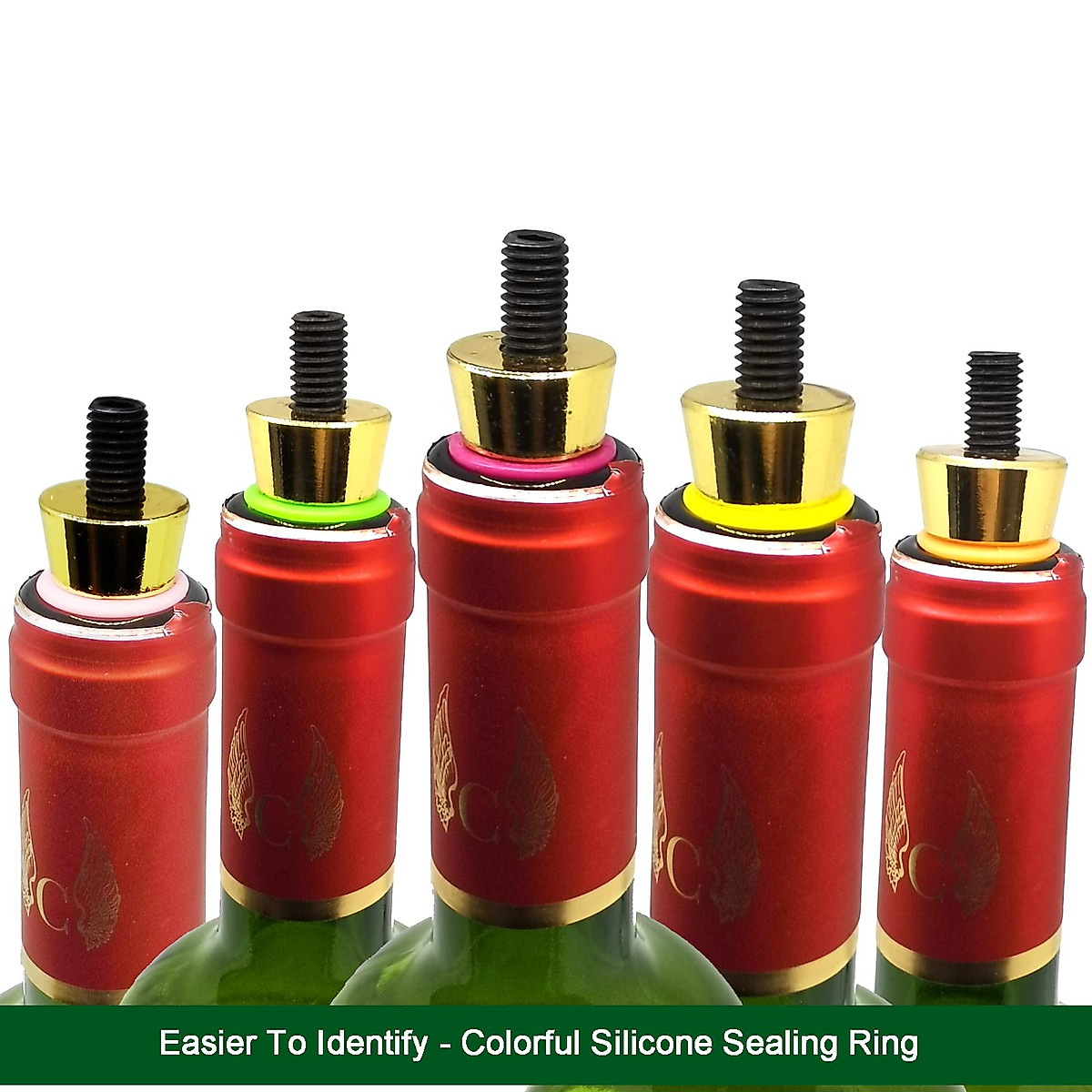 Blank Wine Bottle Stoppers 10 Pieces Colorful Sealing Ring Metal Bottle Stopper with Threaded Post Reusable DIY Handmade Project for Wedding Wine Party Wood Turning (Gold,8 x 1.25 Thread Size)