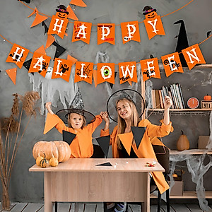 Happy Halloween Birthday Banner, Witch Ghost Pumpkin Claw Theme Party Decorations, Halloween Party Supplies (Orange)