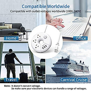 Travel Power Strip with USB Ports, NTONPOWER Cruise Approved Power Strip with 3 Outlet 3 USB, 5 ft Extension Cord with USB Ports, Compact for Indoor Home Office Dorm Room Cruise Essentials, White