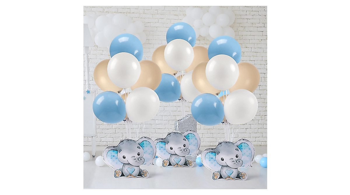 Elephant Baby Shower Centerpieces - 12 Sets for Gender Reveal & Party