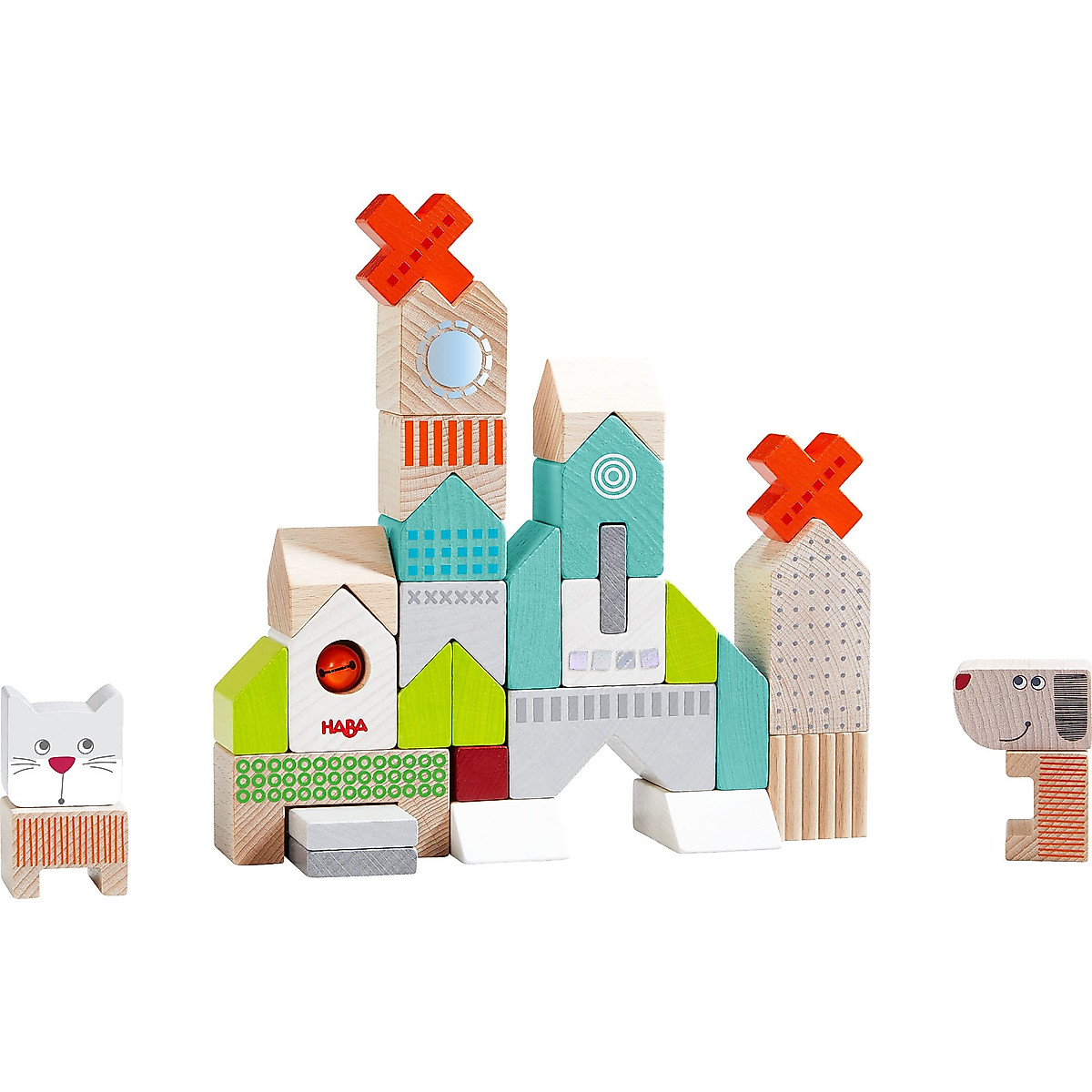 HABA Dog and Cat Building Blocks - 31 Piece Wood Stacking Toy (Made in Germany)