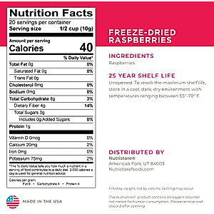 Nutristore Freeze Dried Raspberries | 100% Natural, Healthy Fruit Snacks Bulk | Premium Quality & Crispy Fresh Taste | Emergency Survival Food Supply | #10 Can | 20 Servings | 25 Year Shelf Life