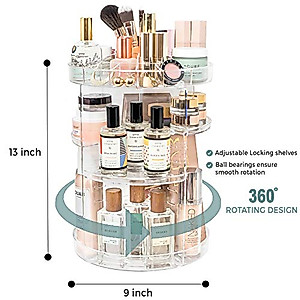 Rotating Makeup Organizer by Tranquil Abode | 360 Spinning Storage Display Case | Clear Acrylic Vanity & Bathroom Organizer for Skincare, Perfume, Cosmetic, Beauty, Make up and Essential Oil Products