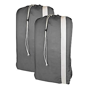 Nylon Laundry Bags, Size: 30" x 40" with Shoulder Strap, Heavy Duty, College, Laundry, Household, Storage. Machine Washable. Made in USA. (Grey, Pack of 2)