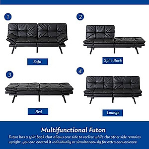 MLILY Modern Futon Sofa Bed, Convertible Sofa Loveseat with Adjustable Backrest and Armrest, Memory Foam Sleeper Couch Bed for Office, Living Room, Bedroom and Sitting Room, Black