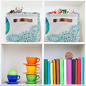 Blue Peacock Flower Square Storage Basket Storage Bins Canvas Storage Organizer Closet Shelf Organizer for Home Office, 1 Pc