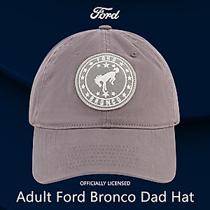Concept One Ford Dad Hat, Bronco Logo Cotton Adjustable Baseball Cap with Curved Brim, Grey, One Size