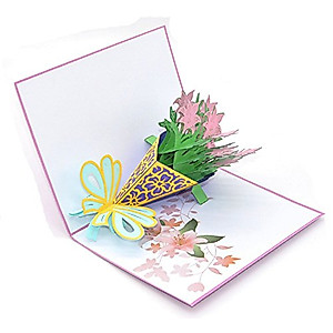 Flower Pop Up Cards 3D, Flower Greeting Card with Envelopes for All Occasions, Assorted 4 Flower Cards for Thanksgiving Birthday Christmas Valentine's Day Gift…