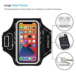JEMACHE Running Armband for iPhone 15 14 13 12 11 Pro, Samsung Galaxy S24 S23 S22 S21, Gym Workouts Arm Band with Airpods Holder (Black)