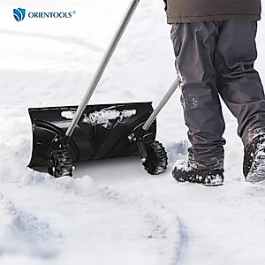 ORIENTOOLS Snow Shovel with Wheels, 26" Wide Blade with 6" Wheels and Adjustable Handle Efficient Snow Plow Shovel Snow Clean Tool for Driveway or Pavement