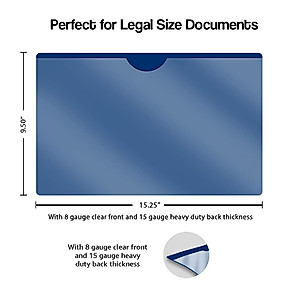 Doctor Stuff- 25 Pack, Vinyl Plastic Pocket File Folders Closed Sides, Legal Size, Clear Front Top Loading Job Jacket, Documents Holder for Office, High School and Medical Files, Navy Blue