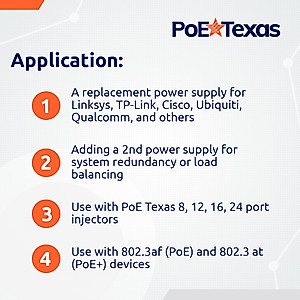 PoE Texas 4 Port PoE Injector - Gigabit Passive Power Over Ethernet and PoE Texas 48v Power Supply - 48 Volt 60 Watt AC to DC Power Supply
