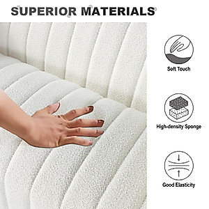 Get Set Style Modern Accent Loveseat Sofa Couch, Tufted Bouclé Upholstered Sherpa Deep Seat Cloud Couch with 2 Pillows, Comfy 2 Seater Love Seat for Living Room Apartment Office Lounge Studio (White)