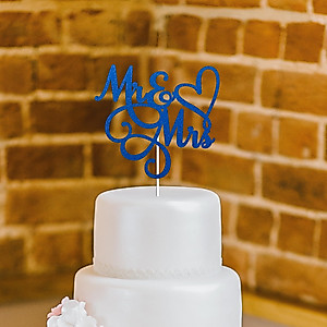 Mr & Mrs Cake Toppers Wedding Bride And Groom Blue Glitter, Wedding Engagement Cake Picks Bridal Shower Cake Decorations, Mr And Mrs Party Decorations Cake Decor