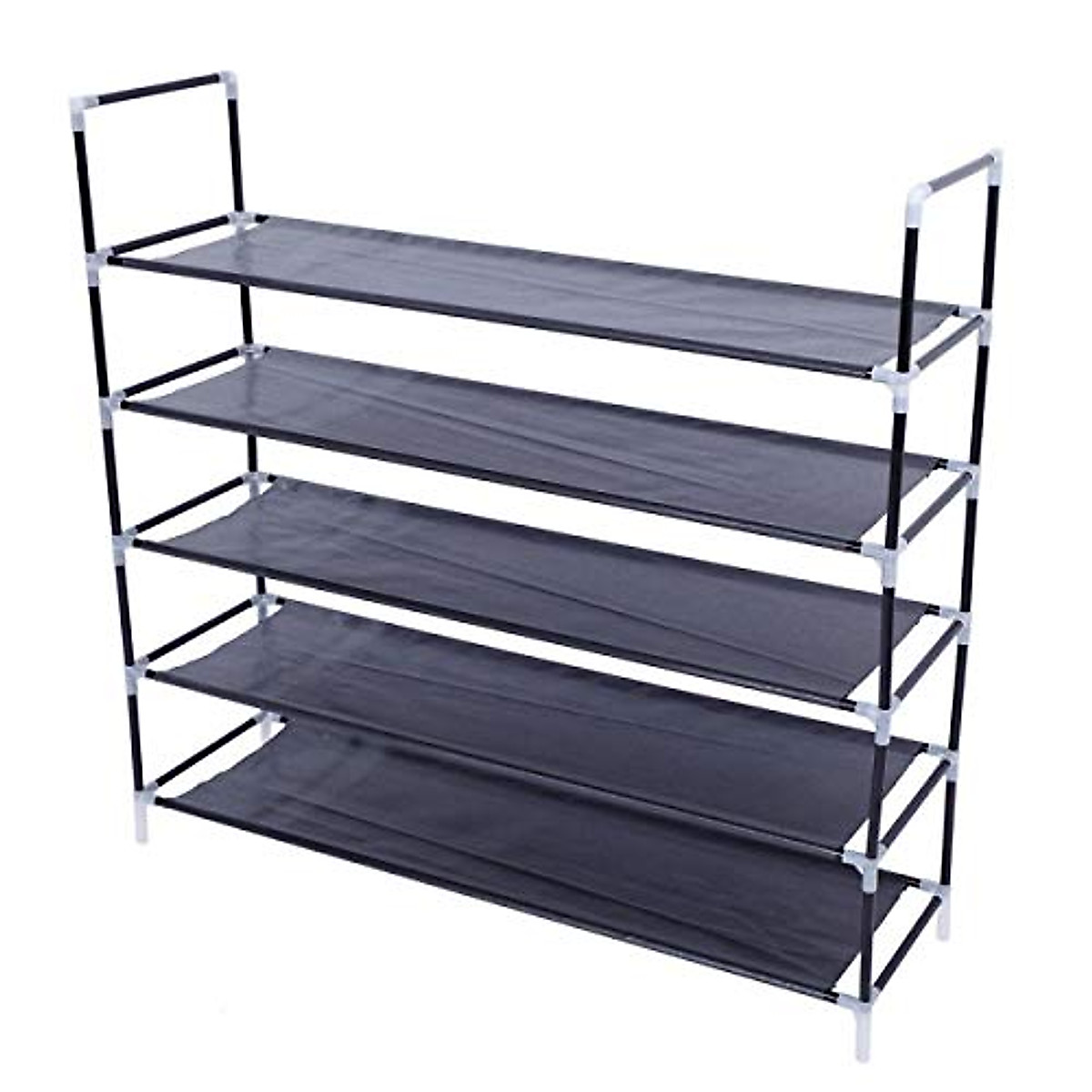 SoSo-BanTian1989 Black 5-Tiers Metal Tube Shoe Rack, 25 Pairs Non-Woven Fabric Shoe Storage Organizer Cabinet Tower Shelf