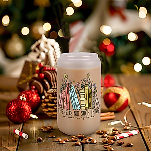 LEADO 16 oz Glass Cups with Lid and Straw - Book Gifts, Book Lovers Gifts - Bookish Gifts, Birthday, Christmas Gifts for Book Lovers, Readers, Bookworm - Book Themed Gifts, Book Accessories