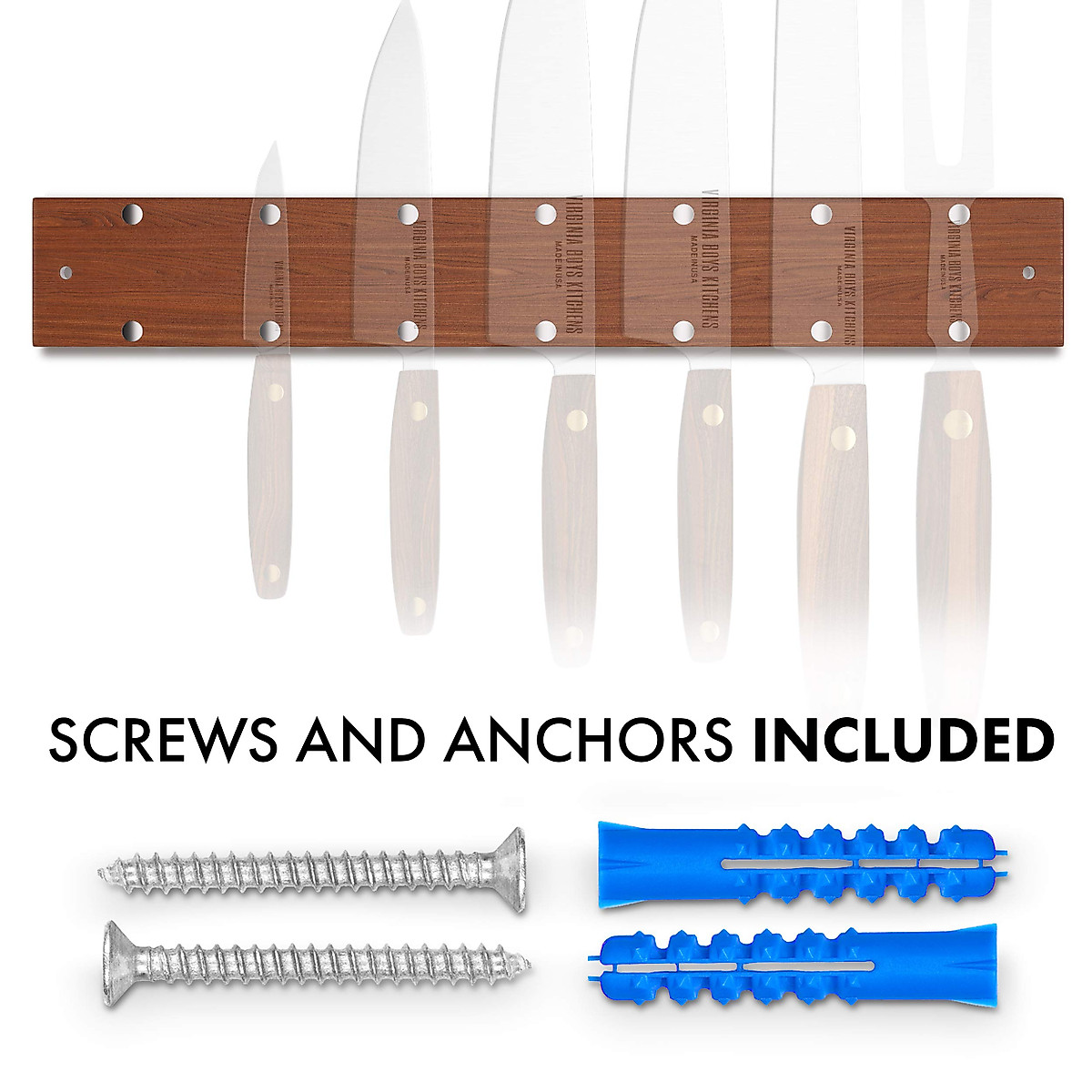 Virginia Boys Kitchens Powerful Magnetic Knife and Kitchen Tool Strip, Holder Made in USA with Black American Walnut Wood (16 inch)