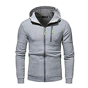 Mens Zipper Hooded Sweatshirts, Thenlian Mens' Autum Winter Long Sleeve Zipper Patchwork Hooded Sweatshirt Cardigan Tops (Gray, 3XL)