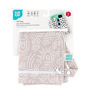 Bumkins Waterproof Wet Bag for Baby, Travel, Swim Suit, Cloth Diapers, Pump Parts, Pool, Gym Clothes, Toiletry, Strap to Stroller, Daycare, Zipper Reusable Bag, Wetdry Packing Pouch, Boho Beige