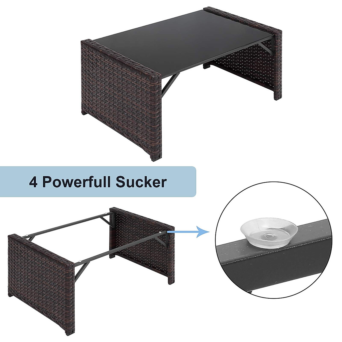 Saemoza 4 Pieces Outdoor Patio Furniture Set, Outdoor Wicker Rattan Patio Furniture with Tempered Glass Tabletop Clearance