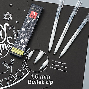MARTCOLOR White Gel Pens, 1mm Fine Point Gel Ink Pen Opaque Archival Ink Pens for Black Paper Drawing, Sketching, Illustration, Card Making, Bullet Journaling, 3 Pack