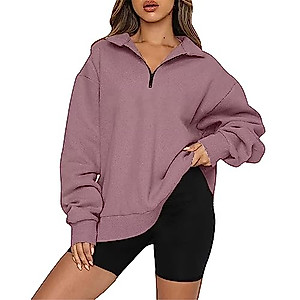 SHAOBGE Womens Waffle Sweatshirts Half Zip Cropped Pullover Fleece Quarter Zipper Hoodies Fall outfits Clothes Hoodies Tops