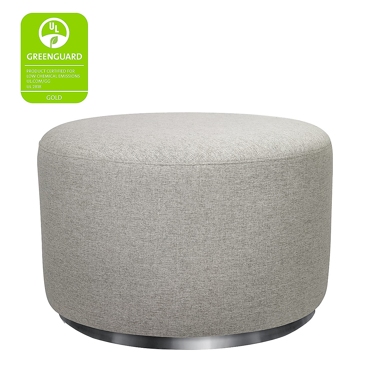 Babyletto Tuba Gliding Ottoman in Performance Grey Eco-Weave with Silver Base, Water Repellent & Stain Resistant, Greenguard Gold and CertiPUR-US Certified