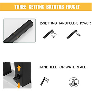 BESy Waterfall Roman Bath Tub Faucets with Sprayer, Deck Mount Matte Black Bathtub Faucets Set, Tub Filler with Brass 2 In 1 Handheld Showerhead, Bathroom Shower Faucet Fixture Combo cUPC Lines