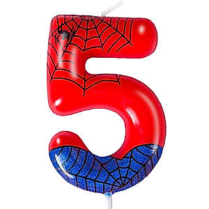 laackys Red Blue Spider 5th Birthday Candles, Spider Cartoon Themed Happy Candle Cake Toppers 5th Birthday Cake Decorations for Boys Girls Children Party Supplies Spider Decorations (5)