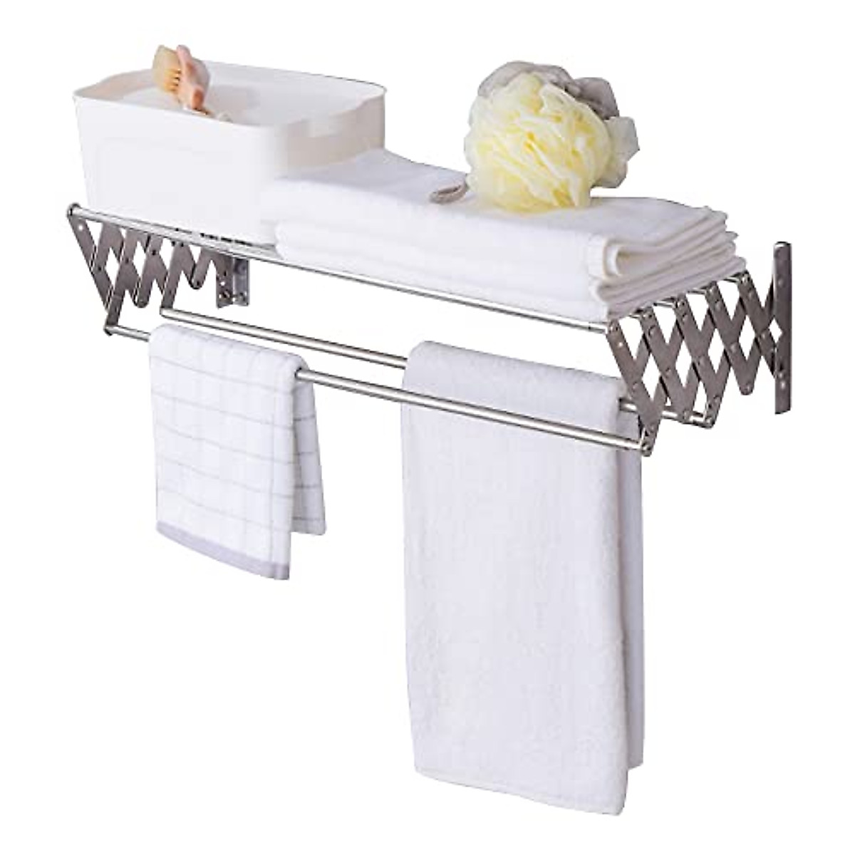 Towel Rack Wall Mounted Retractable Bathroom Towel Drying Rack, Stainless Steel Space-Saving Towel Holder with Towel Bars