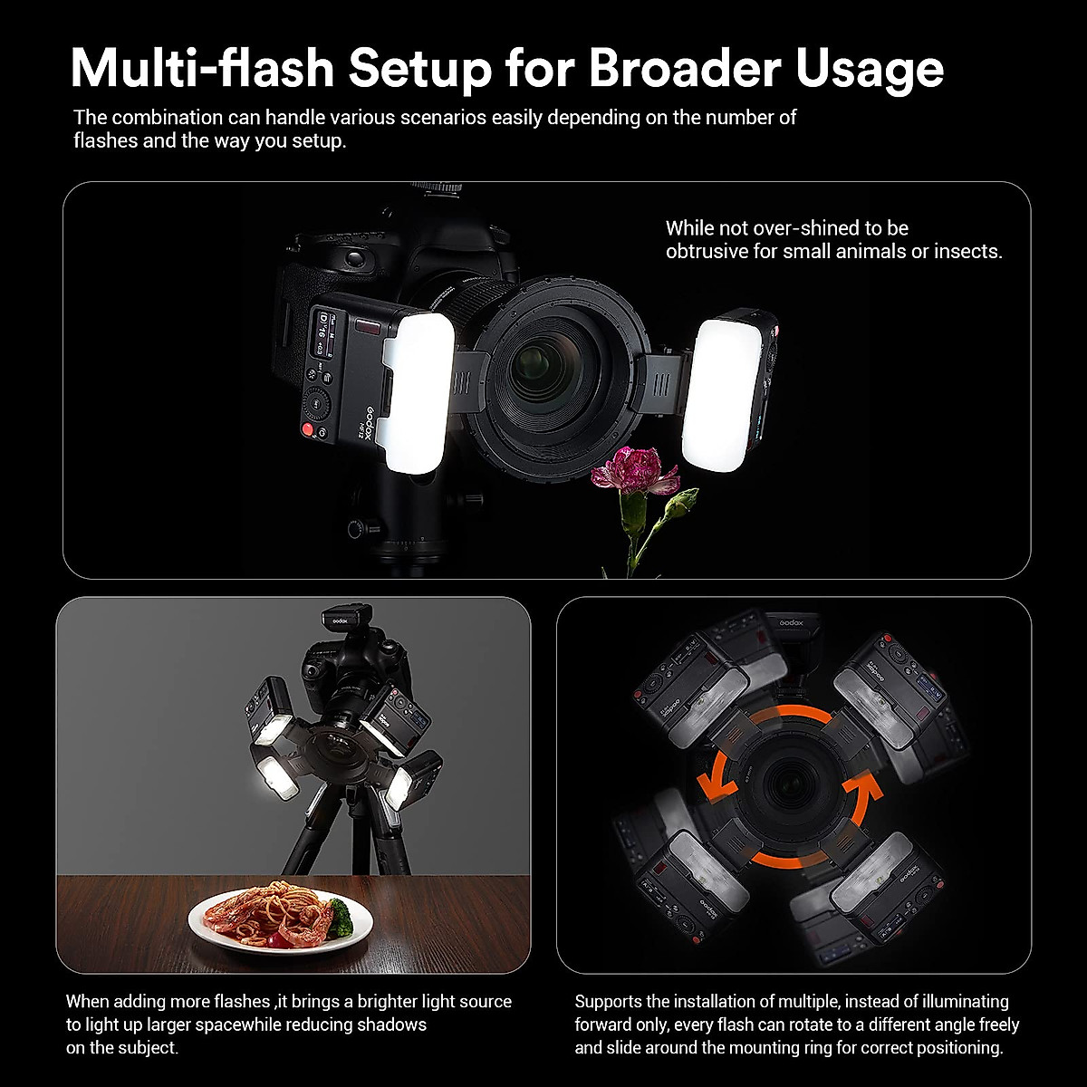 Godox MF12 Macro Flash, 2.4G Wireless Control TTL/M Mode, Built-in 3.7V Rechargeable Lithium Battery, Off-Camera TTL Flash Light Compatible for Canon Nikon Sony Fuji Olympus Panasonic
