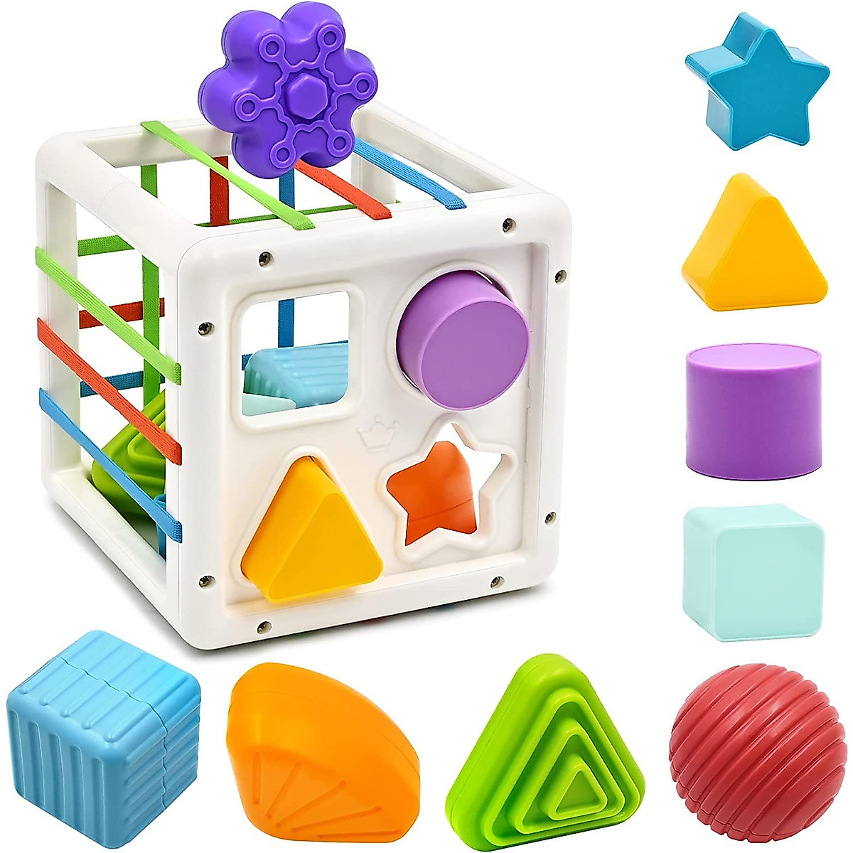 TOPZONE Baby Montessori Toys for 1 Year Old Boy Girl Gifts, Shape Sorter Sensory Bin Toys 6 to 12 18 Months, Fine Motor Skill Activity Cube Toddler Travel Baby 1st Birthday Gifts
