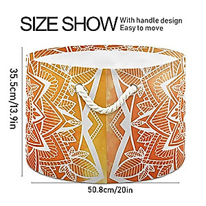 Large Storage Basket for Toys Yellow Flower Mandala Boho Floral Round Blanket Basket Baby Laundry Hamper Canvas Organizer Bin Box Cotton Rope Collapsible Bucket Pillow Home Decor