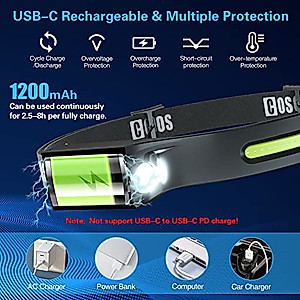 COSOOS 2 Rechargeable Headlamps, Bright LED Headlamp Flashlight, 1000 Lumen 230° Wide Beam & Spotlight, Sensor Mode, 2.4oz Lightweight Head Lamp with Clips for Hardhat, Camping, Running, Hiking