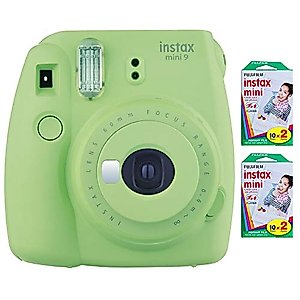 Fujifilm Instax Mini 9 Instant Camera (Lime Green) with 2 x Instant Twin Film Pack (40 Exposures)