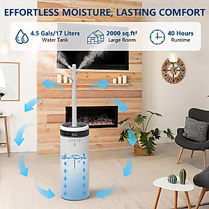 Humidifiers 4.5Gal/17L Humidifier Large Room Top Fill Large Humidifiers for Home 2000 sq ft with Remote Control Large Room Humidifier Quite Whole House Humidifier for Bedroom Tower Humidifier Plant