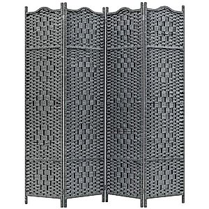 MyGift 4-Panel Freestanding Grey Bamboo Woven Folding Room Divider
