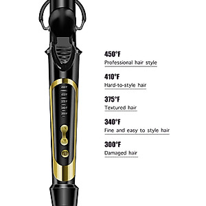 Lanvier 1.25 Inch Clipped Curling Iron with Extra Long Tourmaline Ceramic Barrel, Professional 1 1/4 Inch Hair Curler up to 450°F Dual Voltage for Traveling, Hair Waving Style Tool–Black